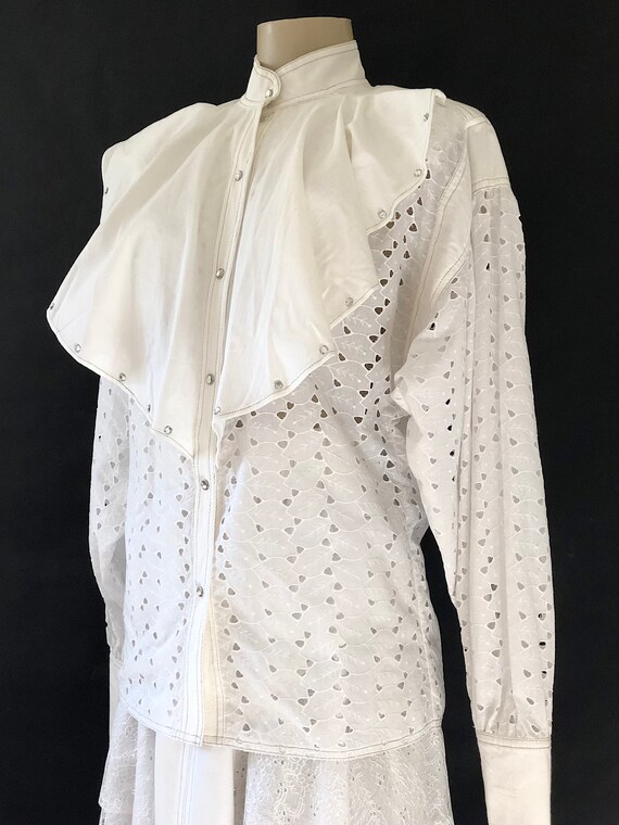 Vintage 1980s Mario Romano Two Piece White Lace, Eyel… - Gem