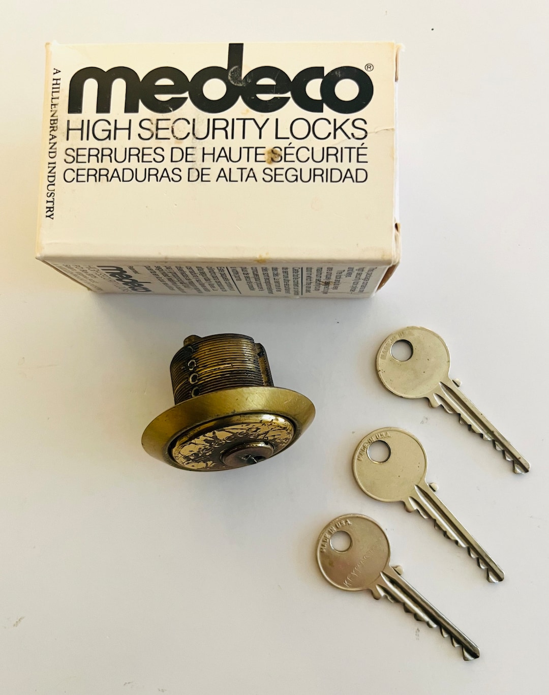 Vintage C1980s Medeco Solid Satin Brass High Security Lock Complete ...