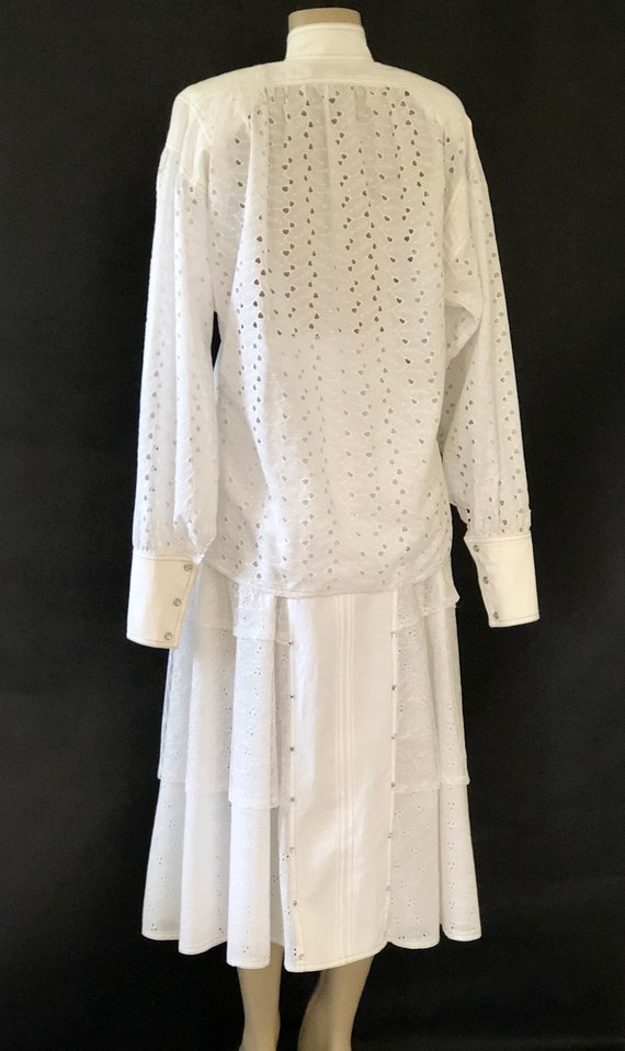 Vintage 1980s Mario Romano Two Piece White Lace, Eyel… - Gem