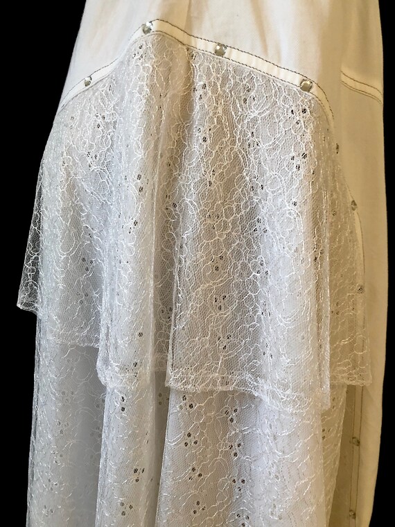 Vintage 1980s Mario Romano Two Piece White Lace, Eyel… - Gem