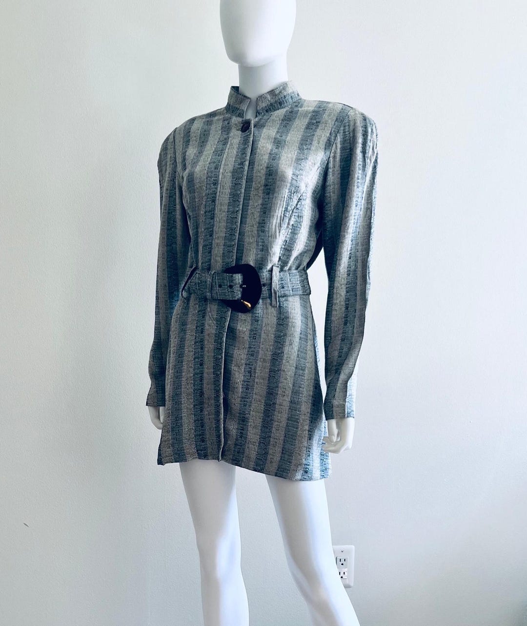 Vintage C1980s Barbara Barbara Gray Striped Mini Dress, Tunic, Nehru ...