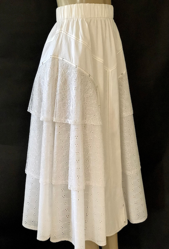 Vintage 1980s Mario Romano Two Piece White Lace, Eyel… - Gem
