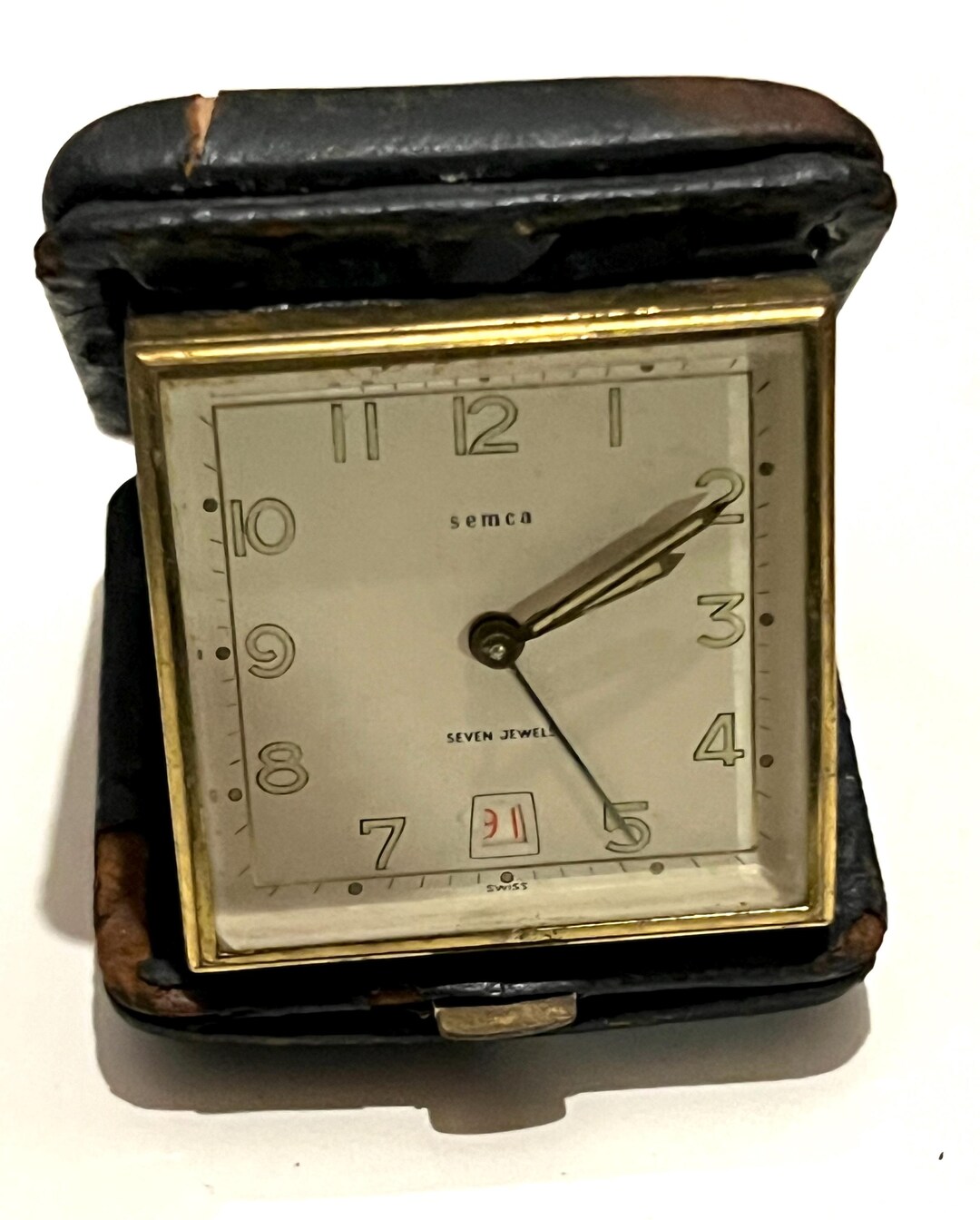 Vintage C1950s SEMCA Swiss Seven Jewels Travel Wind up Alarm Clock With ...