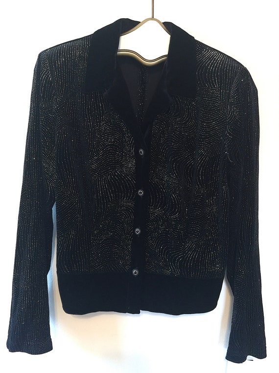 Vintage 1980s Sheri Martin, Tailored Black Velvet, Glittery Vintage 1980s Sheri Martin, Tailored Black Velvet, Glittery