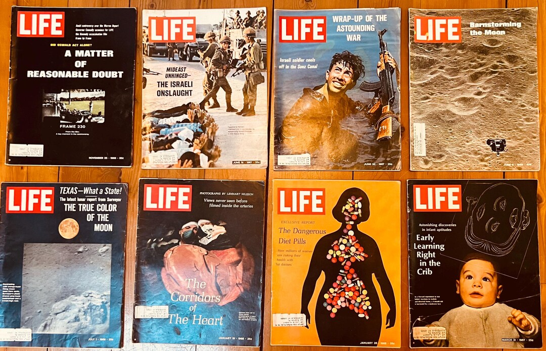 Lot of 8 Vintage Mid Century 1960s LIFE Magazines, 1966-1969, Kennedy ...