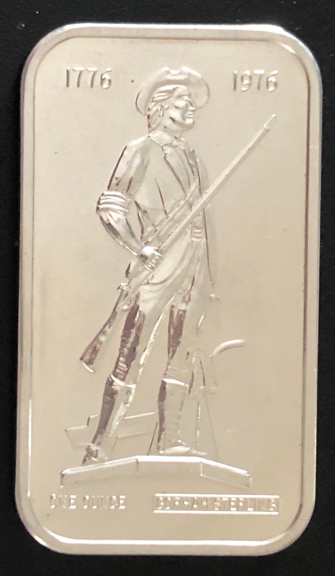 1776 1976 Bicentennial Minuteman 1 Oz. Fine Silver Art Bar Gorham ...