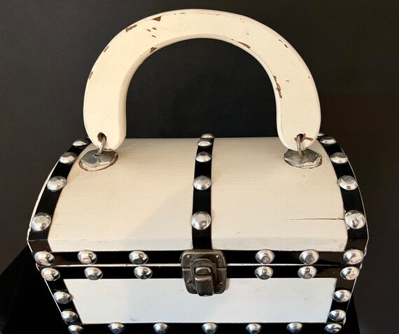 Vintage C1960s Black & White Wood Pocketbook Shaped J… - Gem