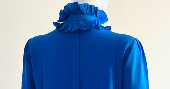 Vintage C1980s, Royal Cobalt Blue, Pure Silk Blouse T… - Gem