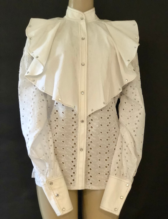 Vintage 1980s Mario Romano Two Piece White Lace, Eyel… - Gem