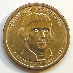 Vintage 1801-1809 Thomas Jefferson 2007-P Presidential Dollar Coin ...