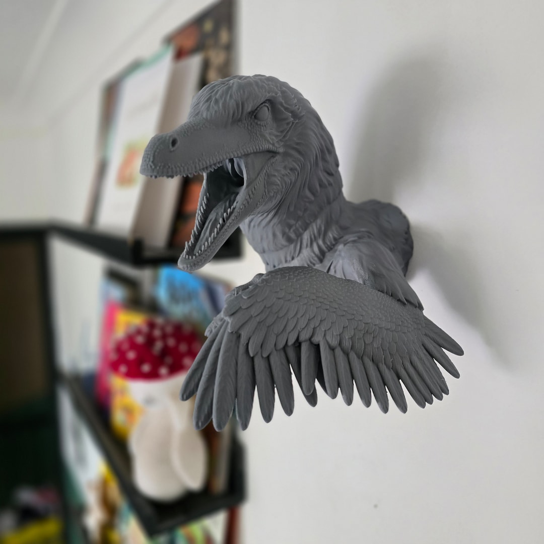 Velociraptor Bust Wall Art Feathered Version - Dinosaur - Wall Mount ...
