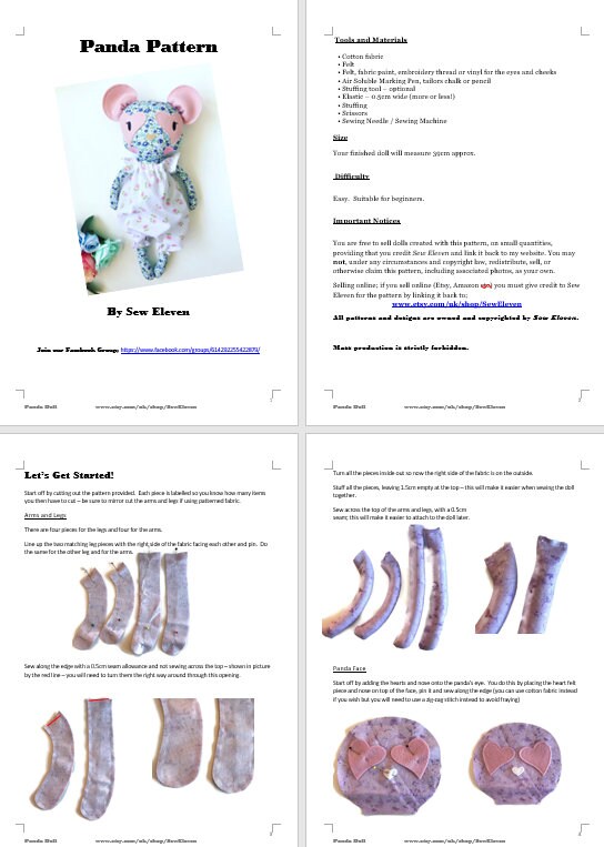Panda Doll Sewing Pattern PDF Doll Pattern Panda Stuffie - Etsy