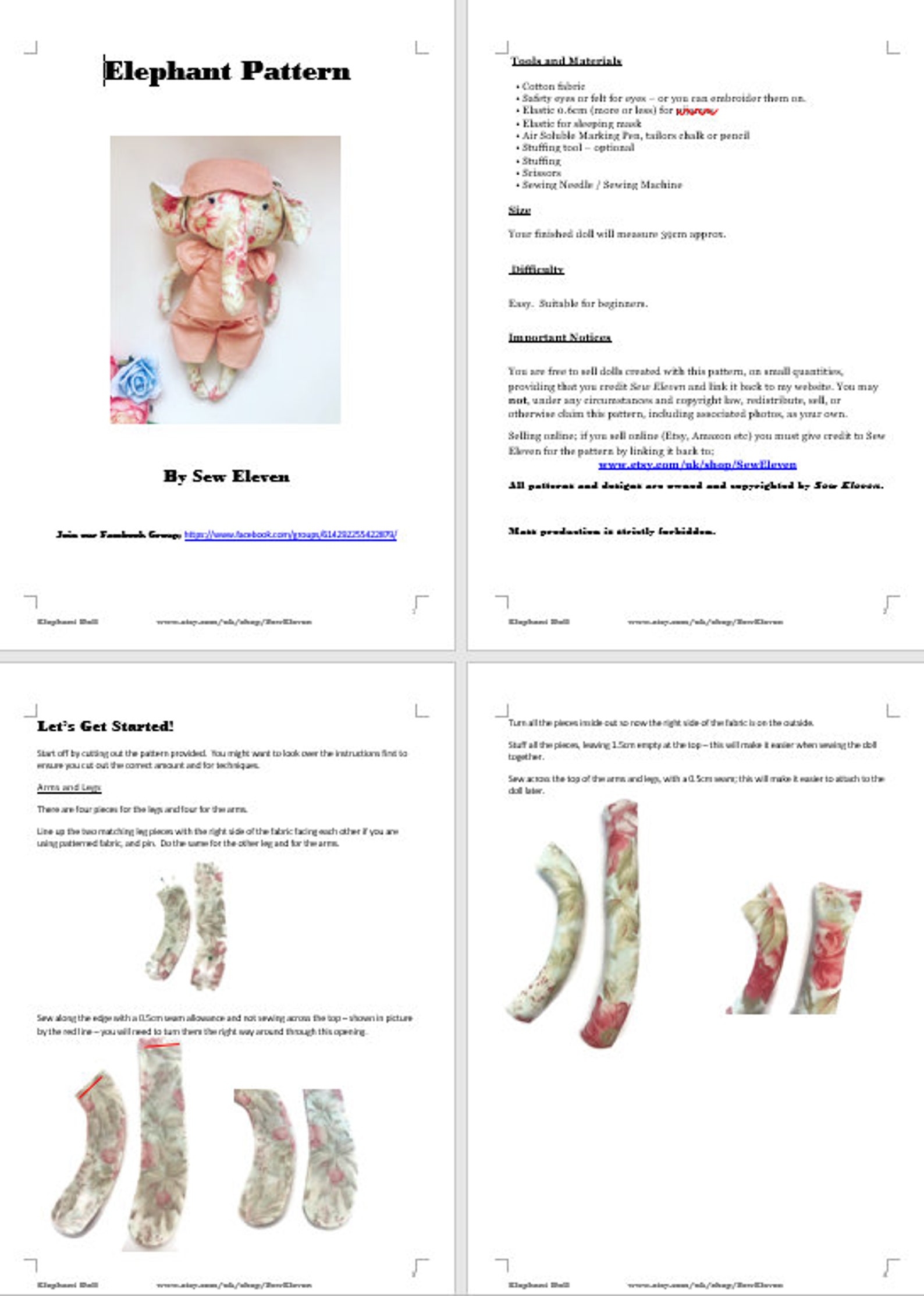 Elephant Sewing Pattern Elephant Doll PDF Download Animal - Etsy