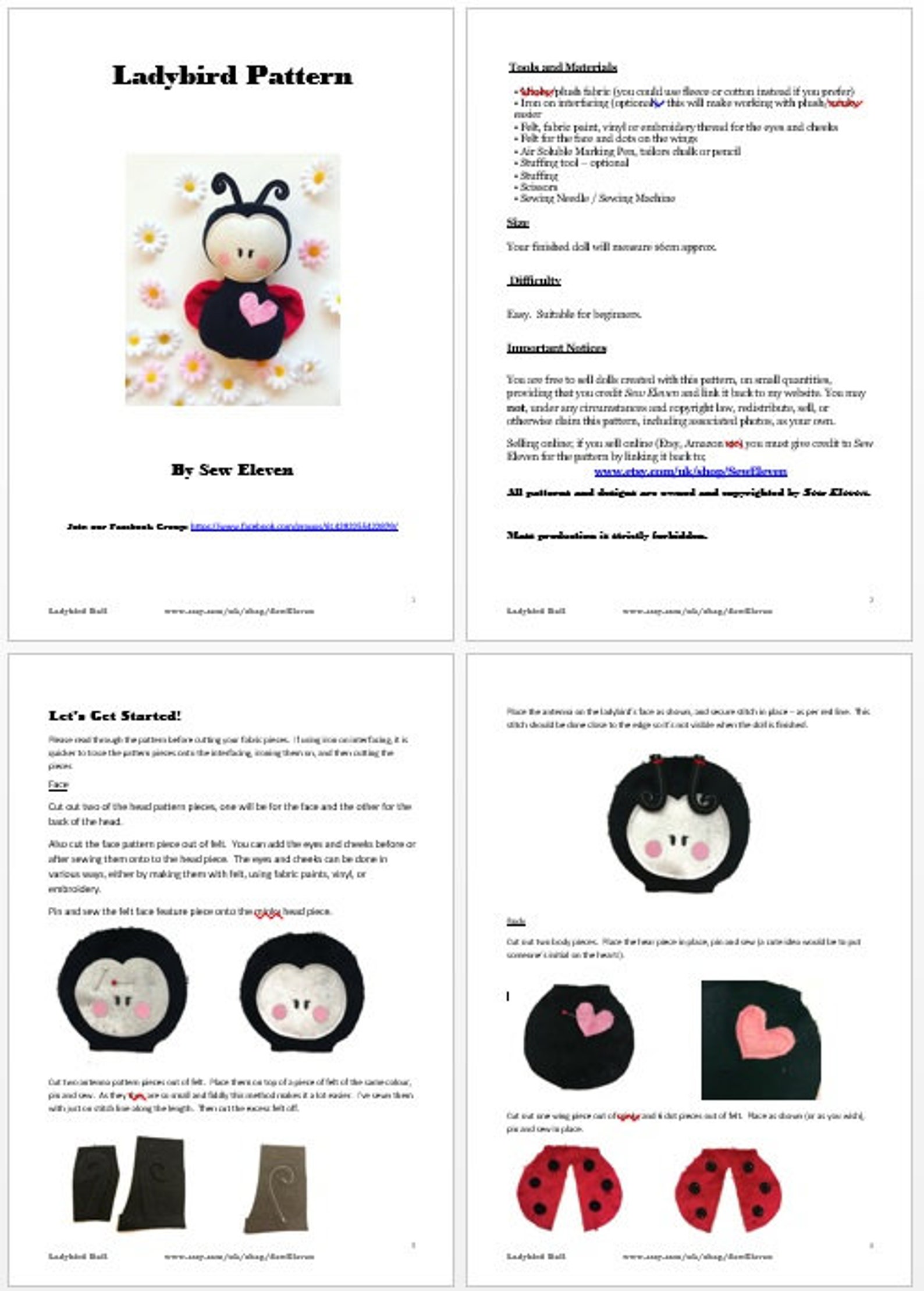 Plushie Toy Ladybird Sewing Pattern Ladybug PDF Download - Etsy