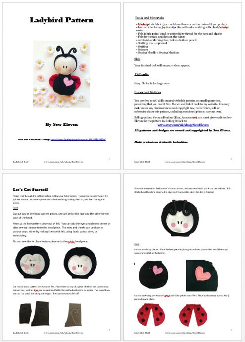 Plushie Toy Ladybird Sewing Pattern Ladybug PDF Download - Etsy