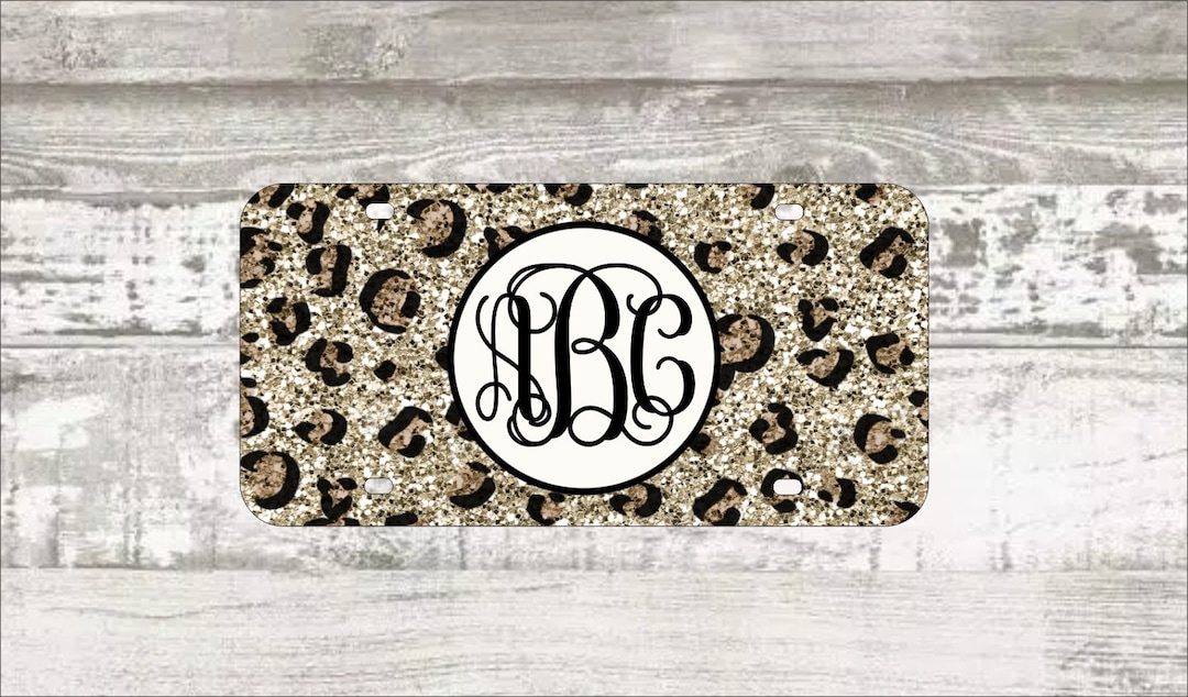 Leopard Glitter Monogram License Plate | Personalized Car Tag - Etsy