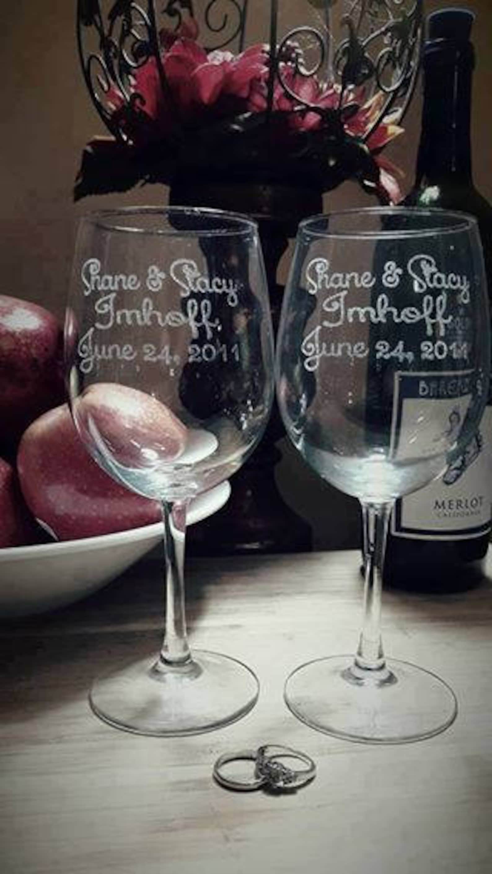 Engraved Wine Glass Set, Personalized Stemmed Glasses, Custom Text ...