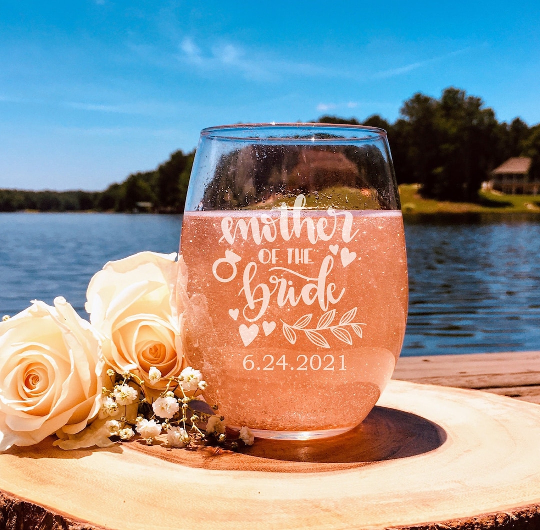 Personalized Mother of the Bride Wine Glass | Engraved Wedding Keepsake ...
