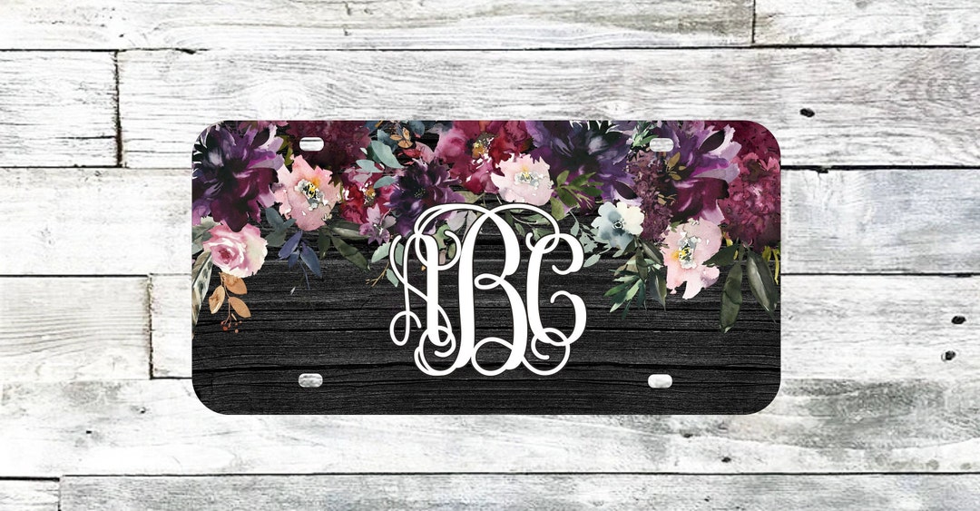 Floral Rustic Wood License Plate | Boho Car Tag | Personalized Car Tag ...
