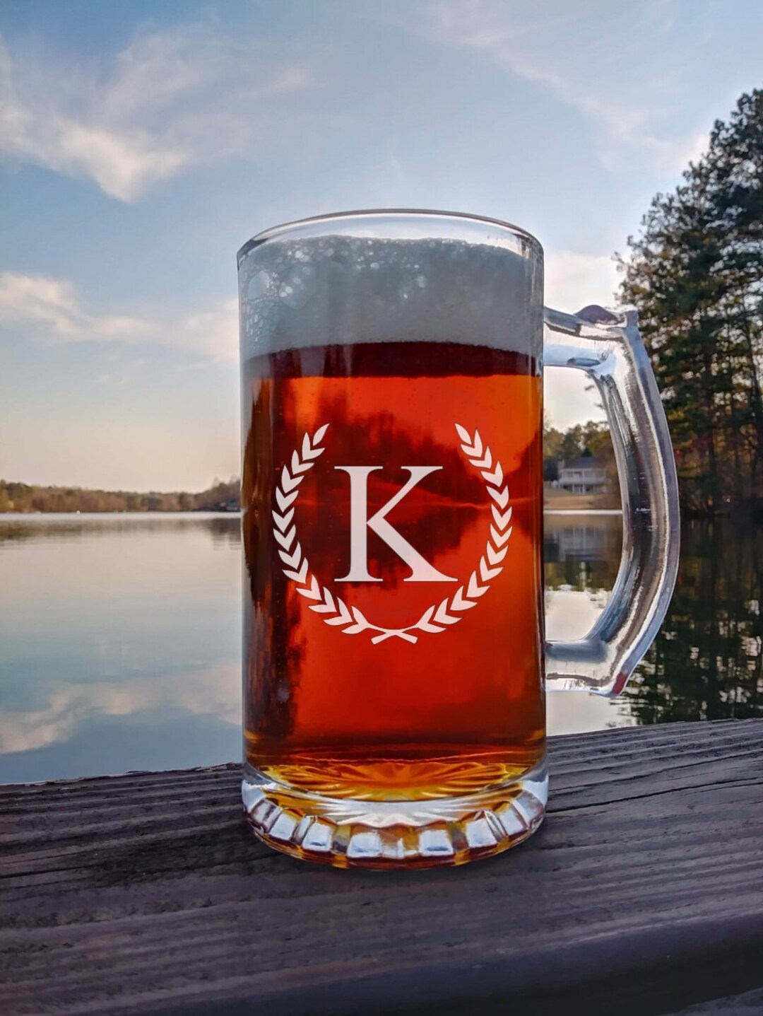 Engraved Monogram Beer Mug, Personalized Glass Beer Gift - Etsy