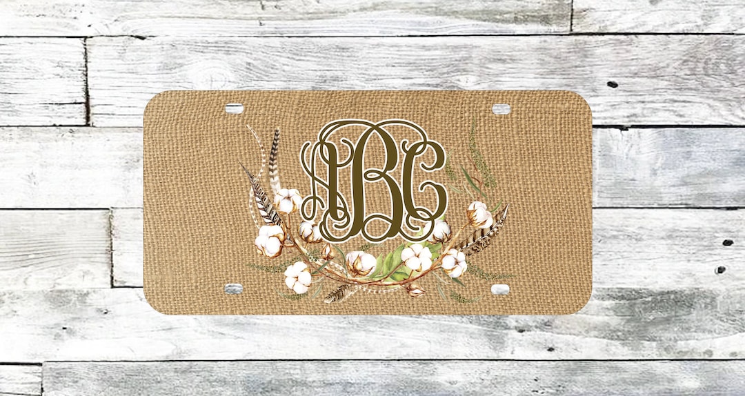 Burlap and Cotton Rustic License Plate | Car Tag | Personalized Car Tag ...