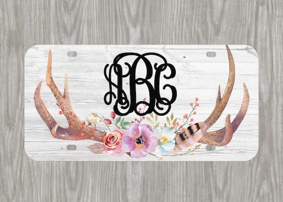 Boho Car Tag Antler Floral License Plate Car Tag - Etsy