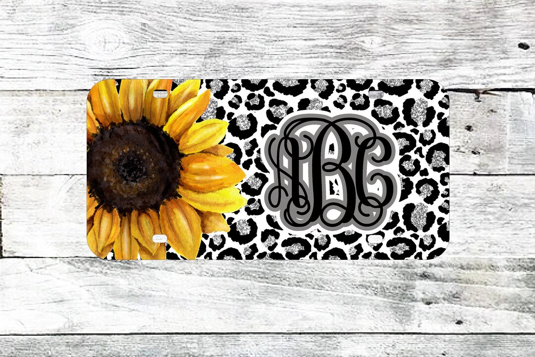 Sunflower Cheetah Car Tag | Glitter Effect Personalized License Plate ...