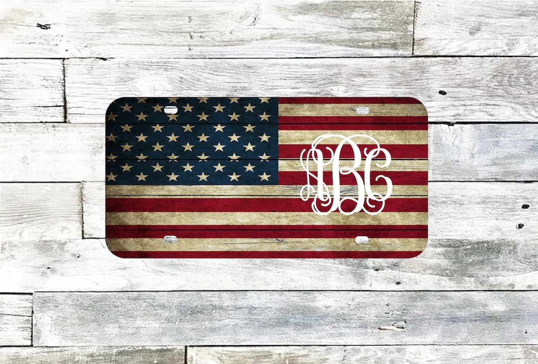 Distressed Flag Car Tag | Wooden American Flag | Patriotic Tag ...