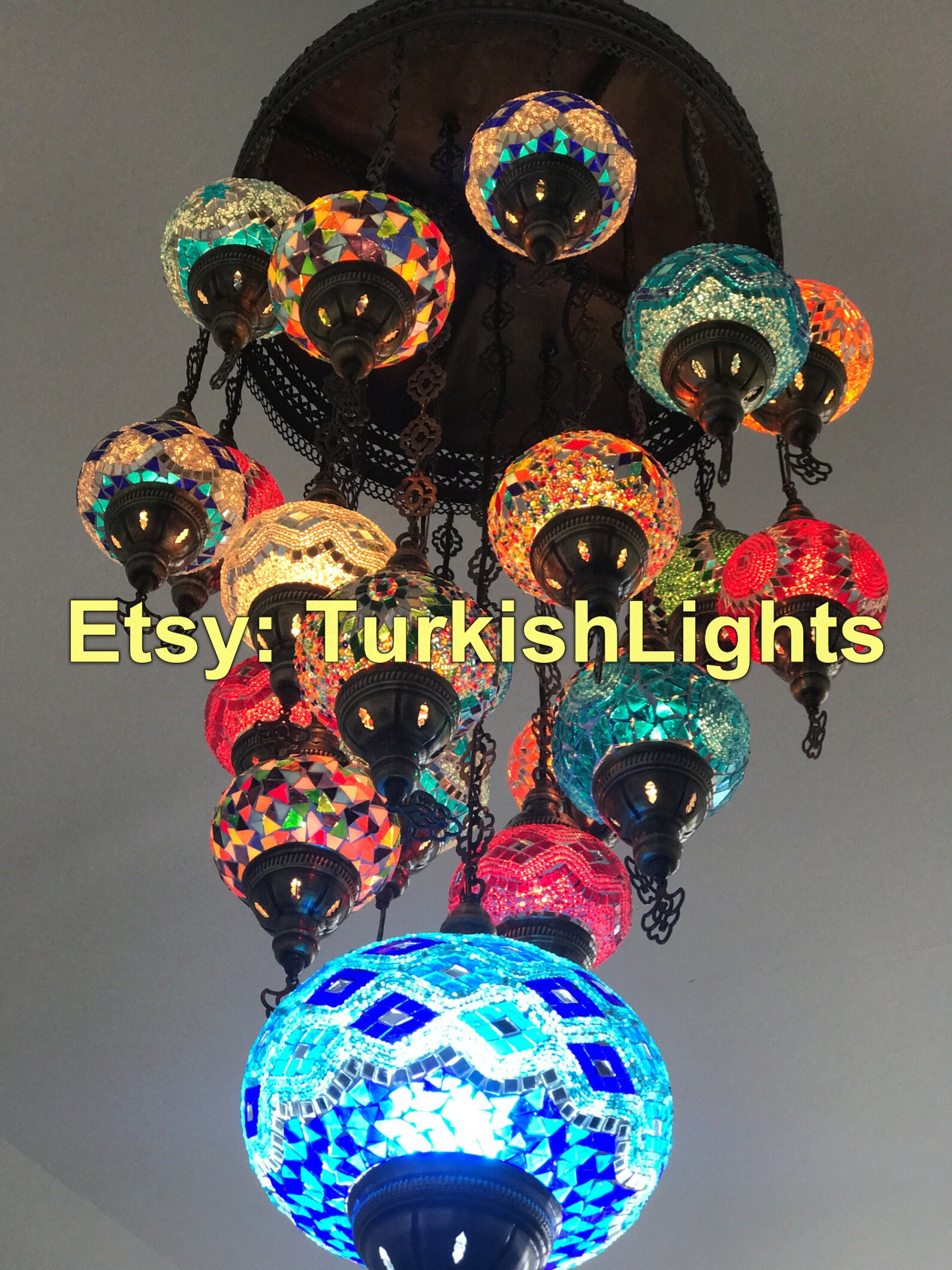 21 Ball Turkish SULTAN Mosaic Chandelier Multi-color - Etsy