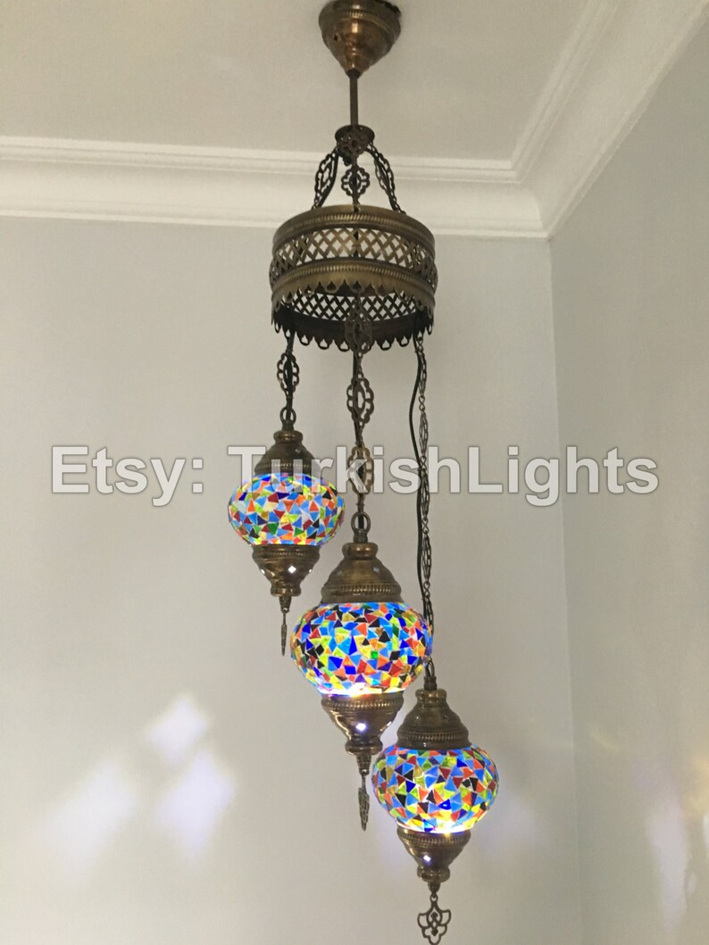 3 Ball Turkish Mosaic Chandelier Mix Color - Etsy