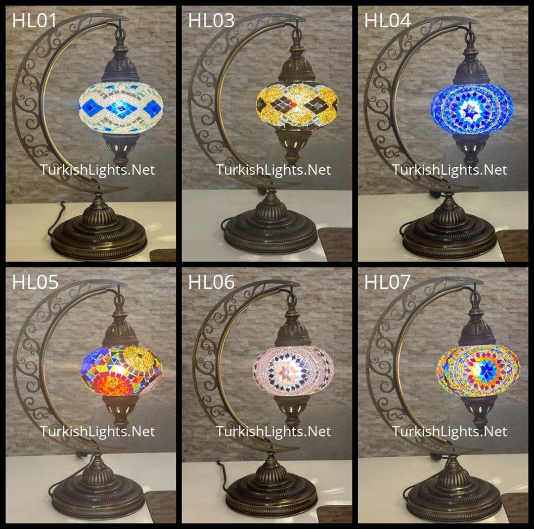 Crescent Moon Turkish Mosaic Table Lamp - Handcrafted Stained Glass ...
