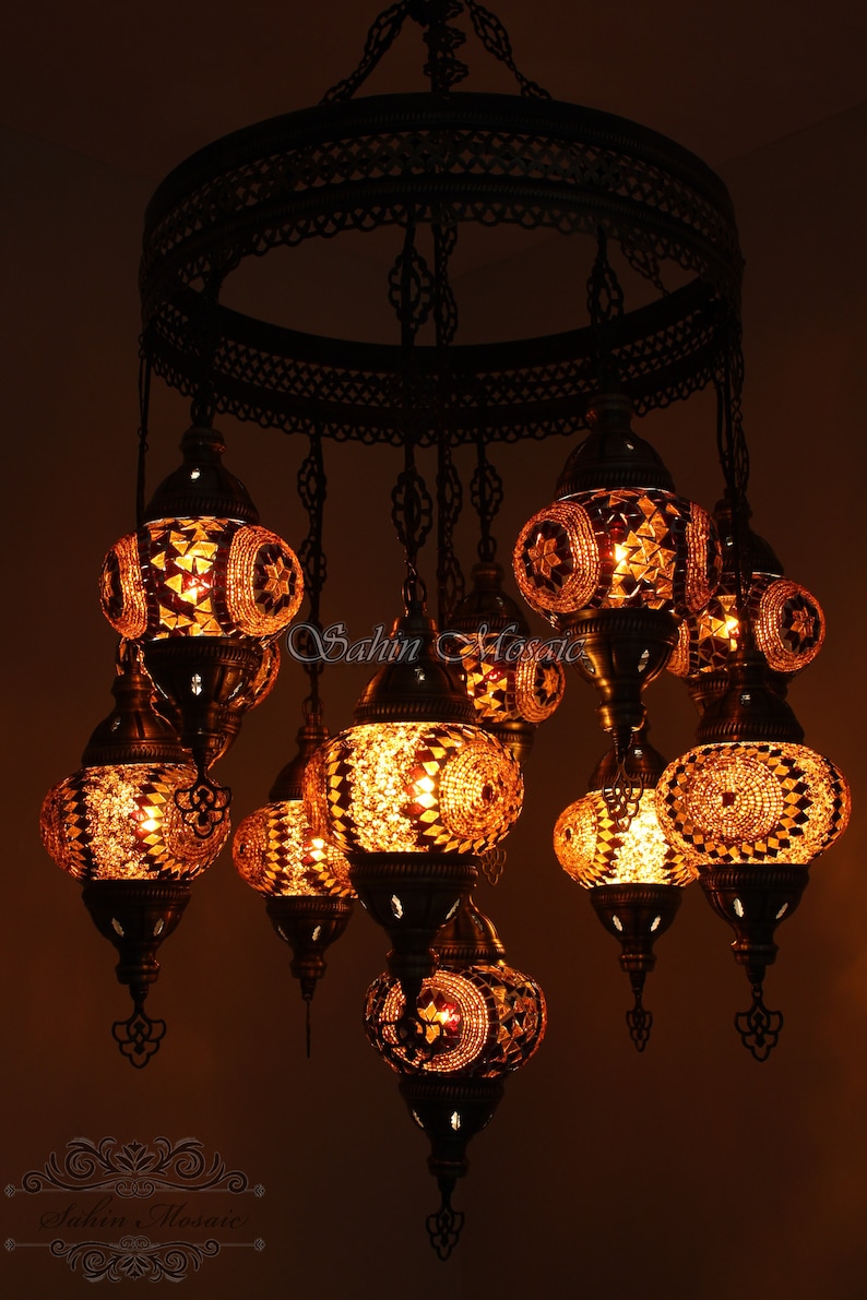 11 Ball Turkish SULTAN Mosaic Chandelier - Etsy
