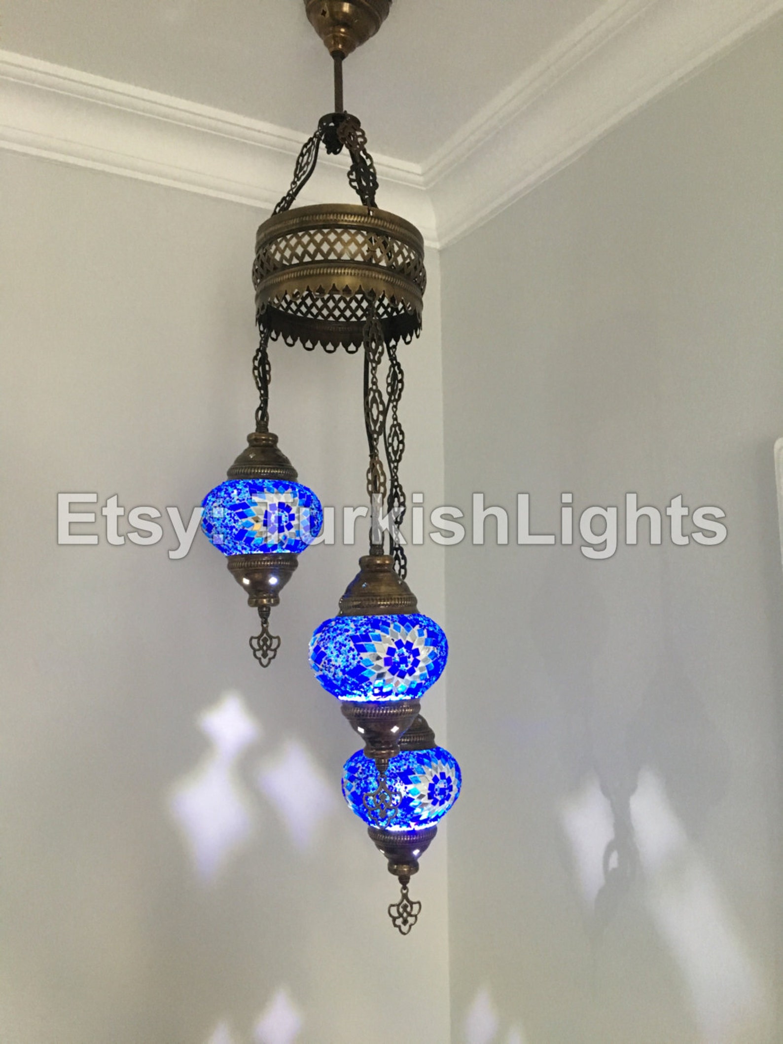 3 Ball Turkish Mosaic Chandelier Blue Stars - Etsy