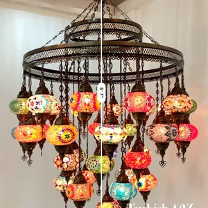 Turkish Mosaic Chandelier With 21 Medium Globes (with Remote) ,ID: 142 ...