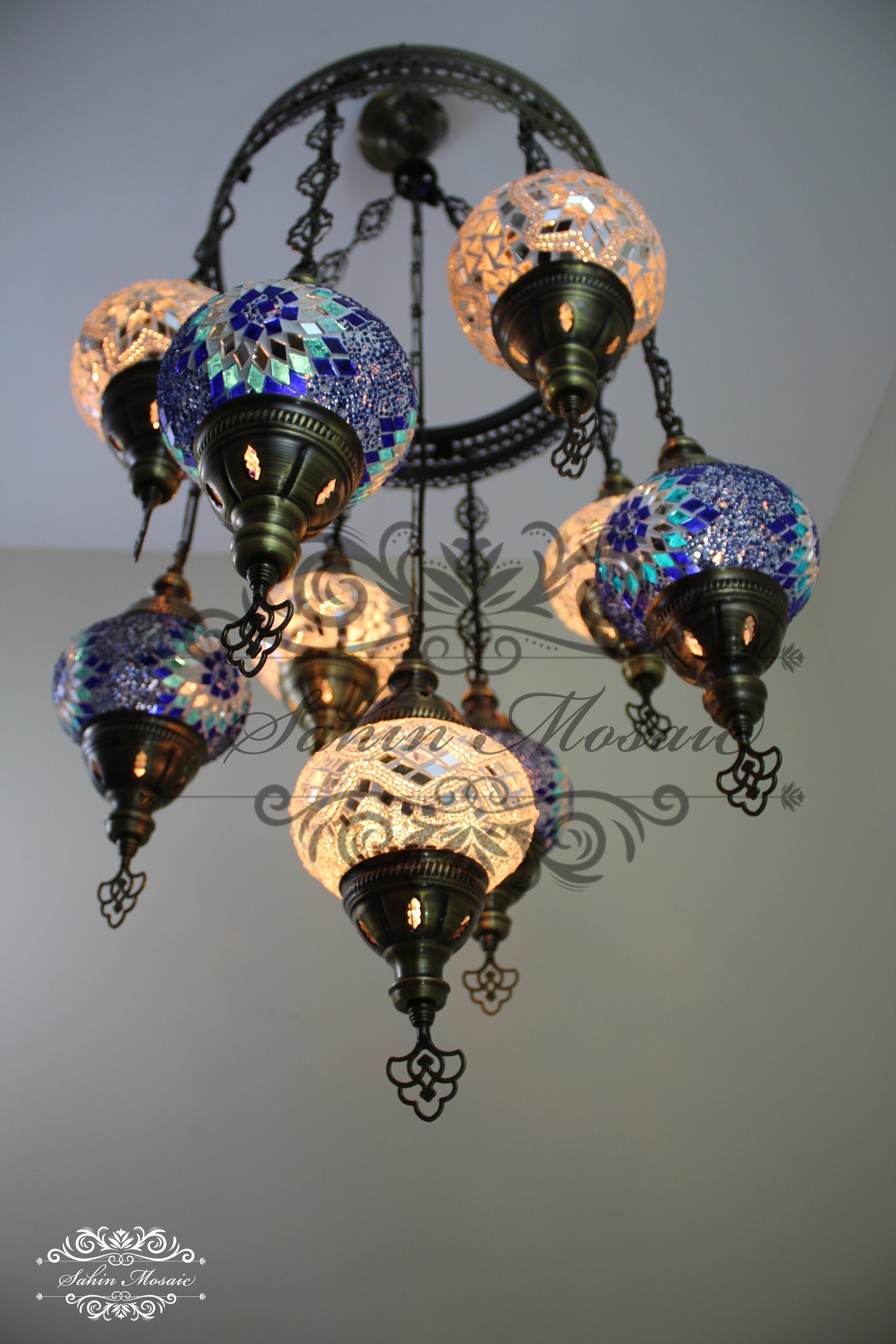 9 Ball Turkish SULTAN Mosaic Chandelier Multi-color | Etsy