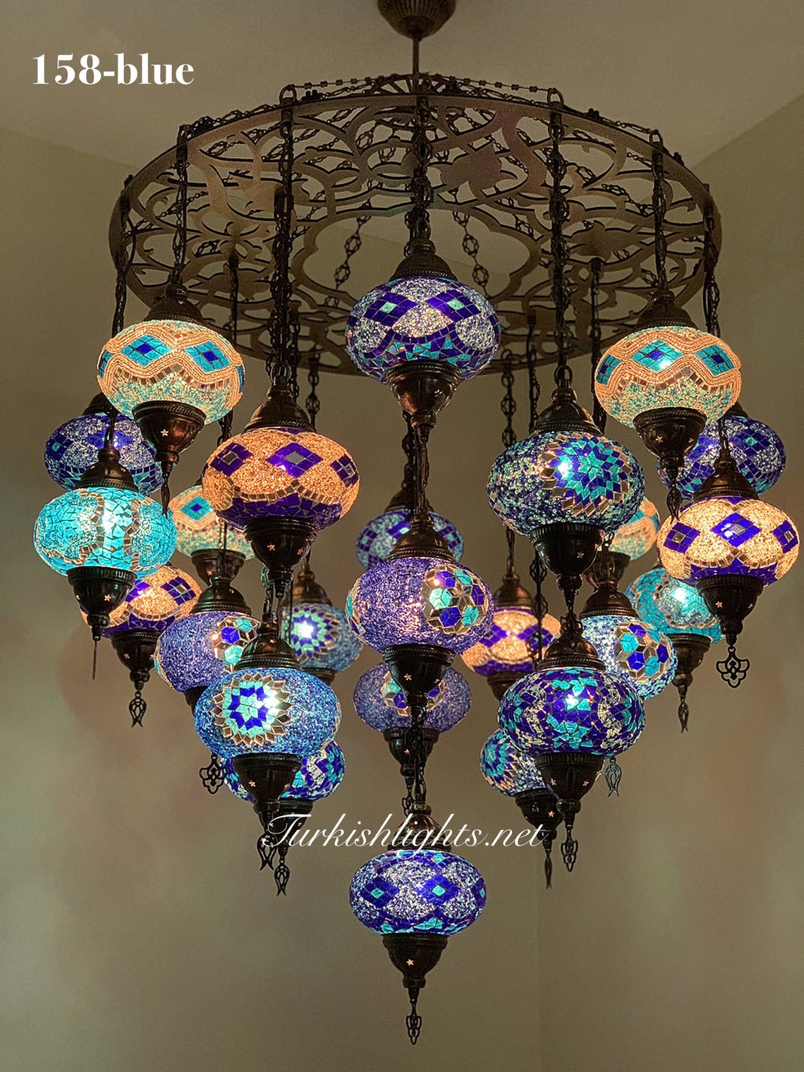 Turkish Mosaic Chandelier With 24 Large Globes ID: 158 FREE - Etsy