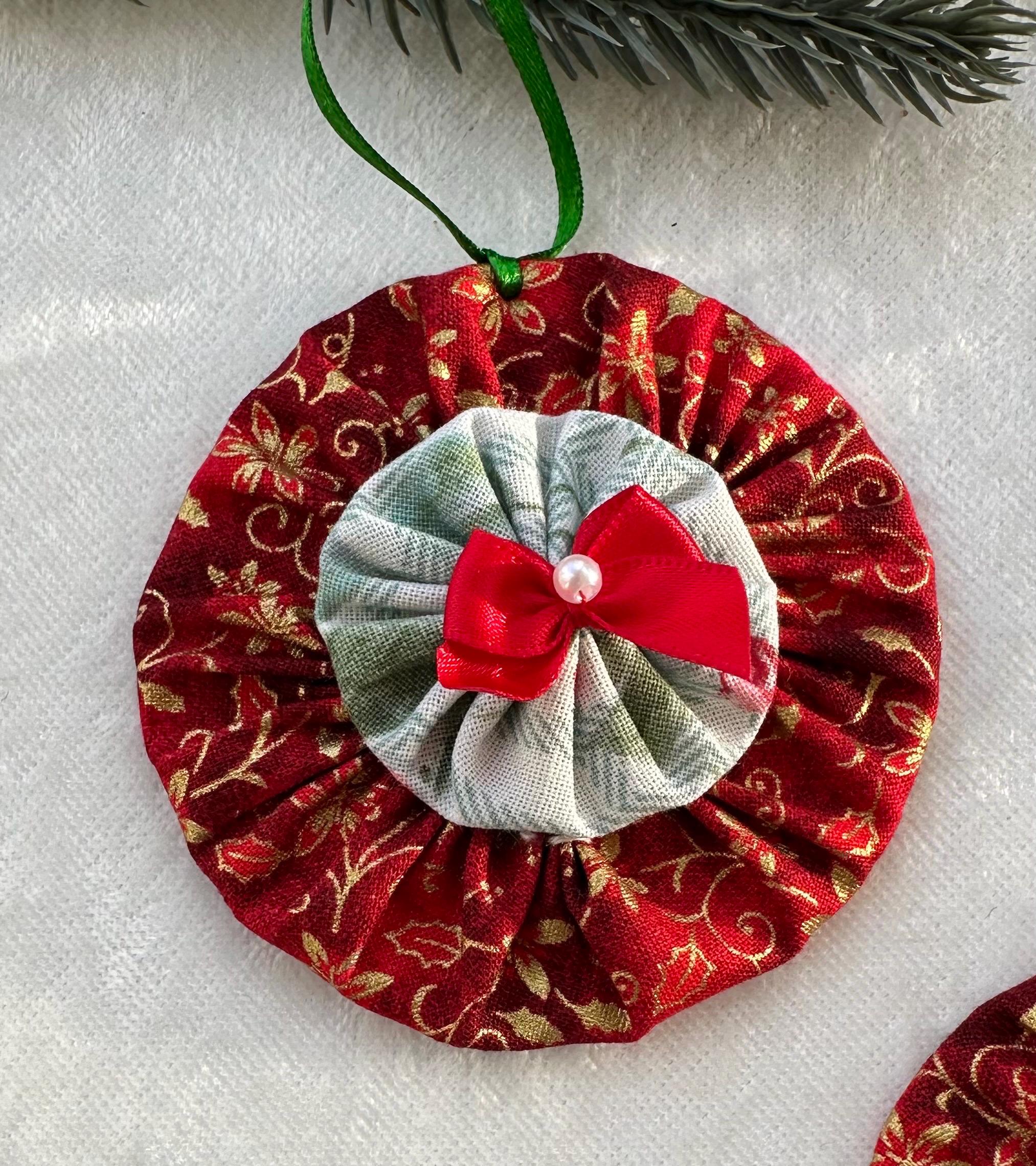 3 Handmade Button Red Yo-yo Christmas Ornaments-country Style - Etsy
