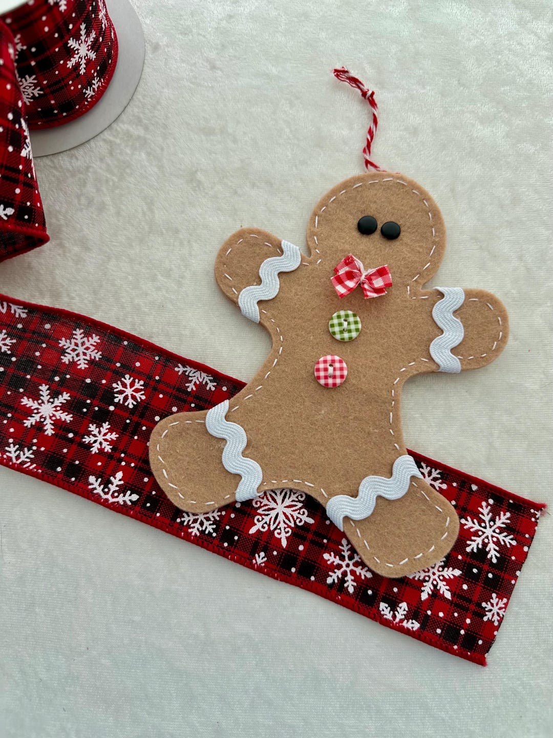 Handmade Gingerbread Man-light Tan Christmas Ornaments Red Bow, Green ...
