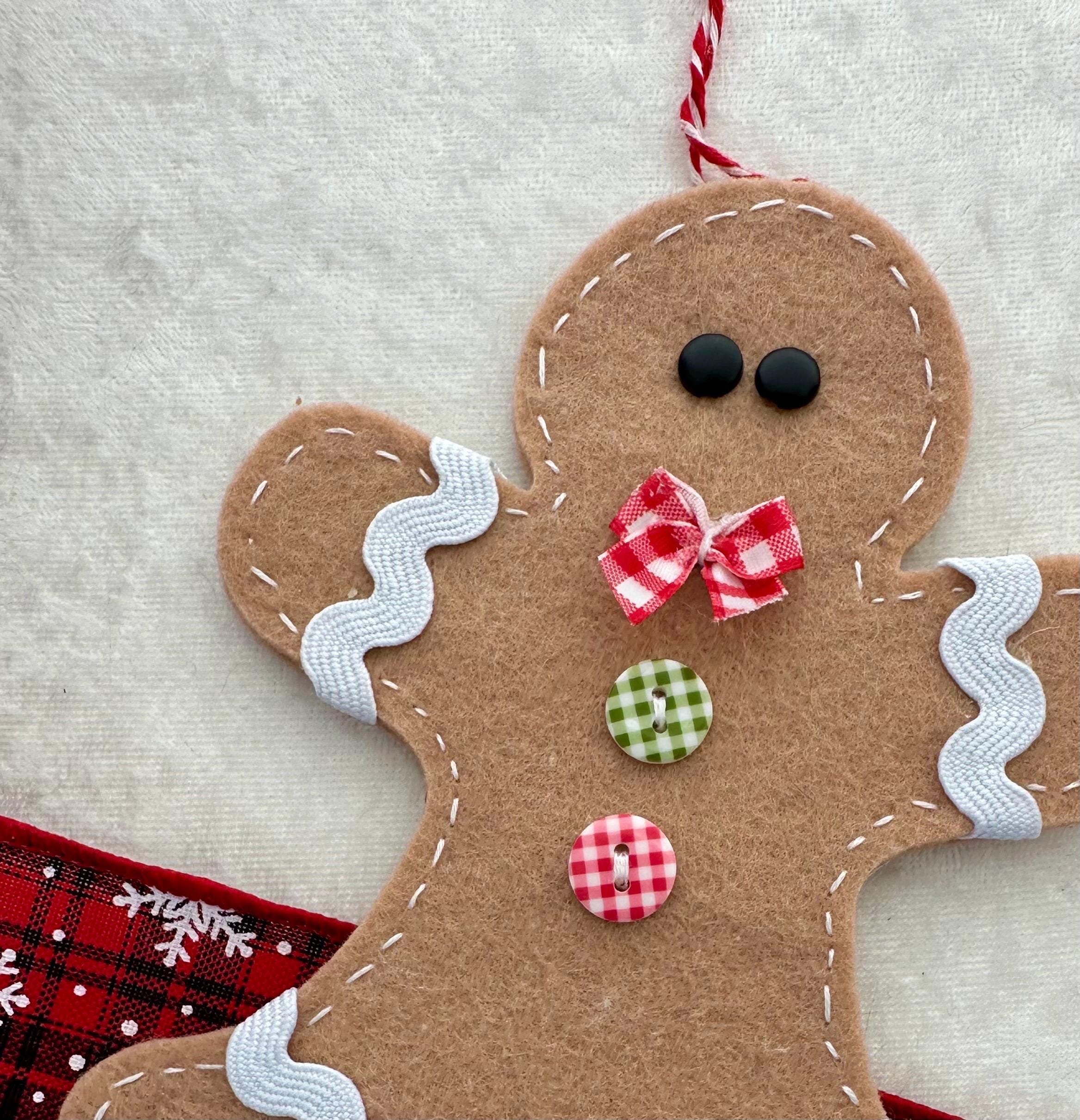 Handmade Gingerbread Man-light Tan Christmas Ornaments Red Bow, Green ...