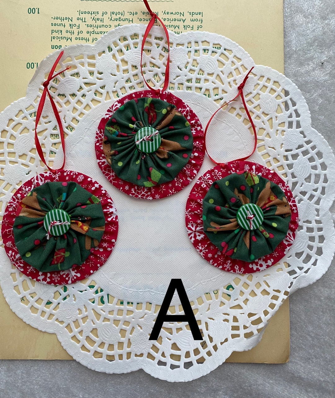 3 Handmade Button Yo-yo Christmas Ornaments - Etsy