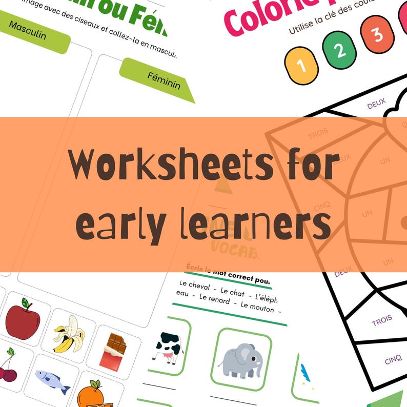 French Learning Printables: Animal and Food Worksheets, Color-by-number ...