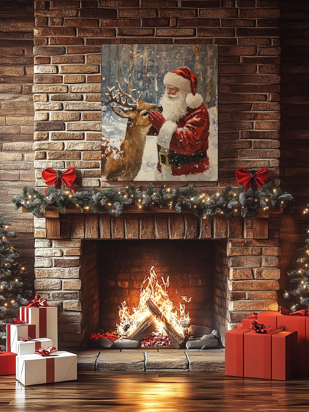 Petting Donner Christmas Art | Xmas Holiday Santa Clause Nick Reindeer ...