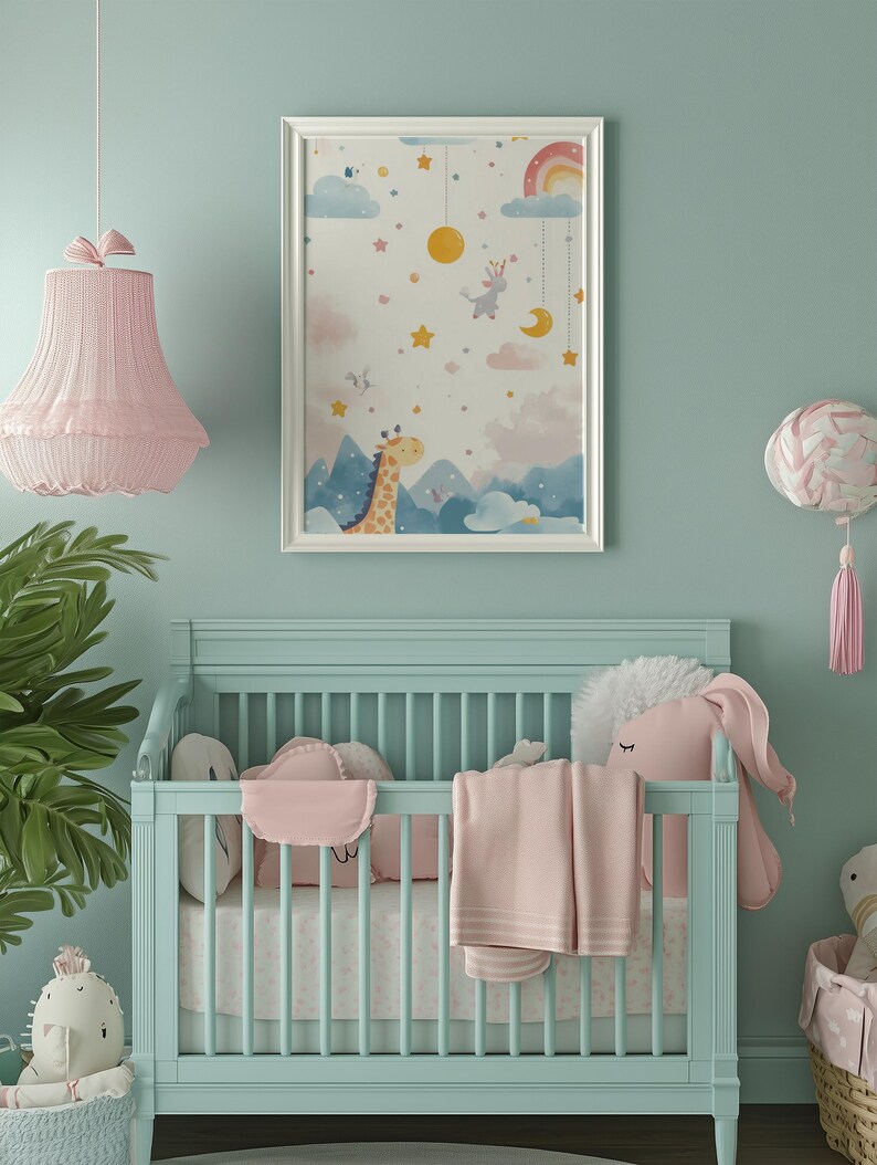 Giraffe Rainbow Nursery Art | Baby Room Art Crib Kids Play Canvas ...