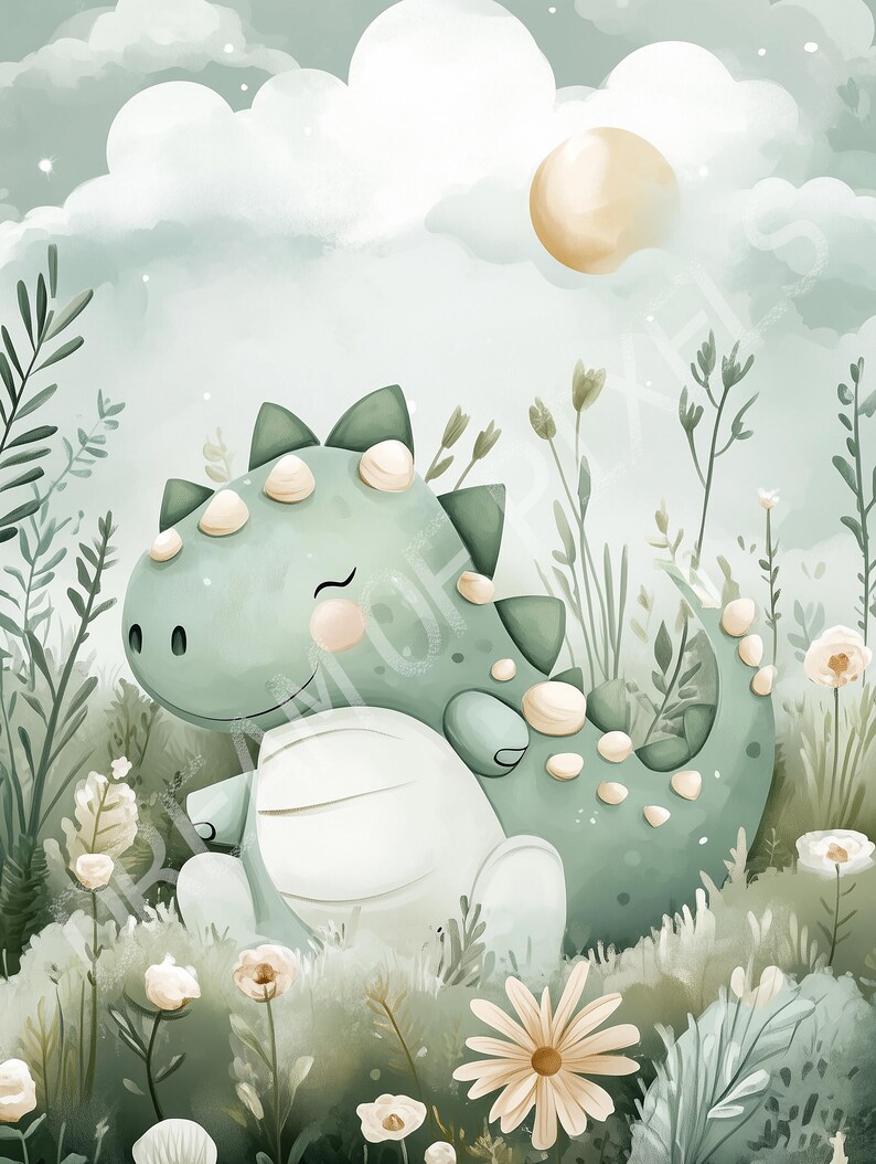 Dino Nap Digital Nursery Art Kids Room Baby Room Nursery Art Digital ...