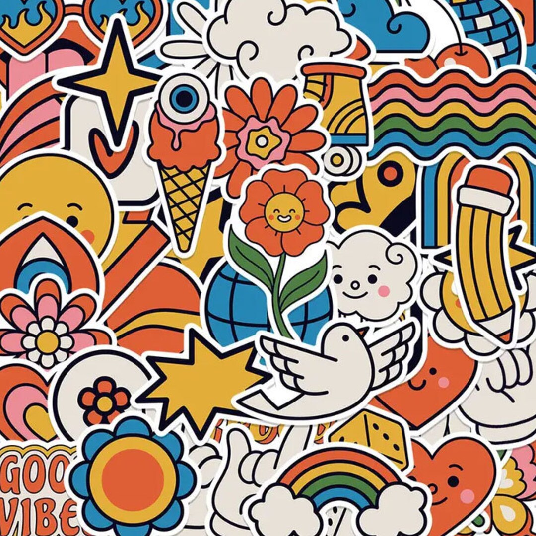 50 Hippie Aesthetic Vinyl Sticker Decals 60s 70s Vibe Waterproof ...