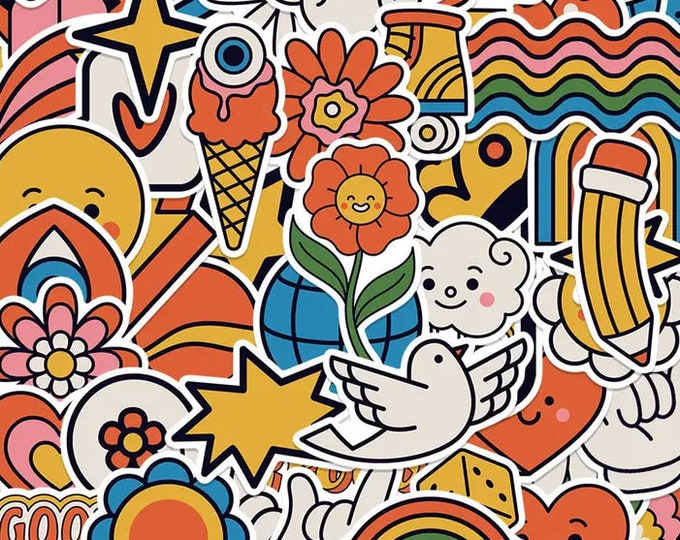 50 Hippie Aesthetic Vinyl Sticker Decals | 60s 70s Vibe | Waterproof ...