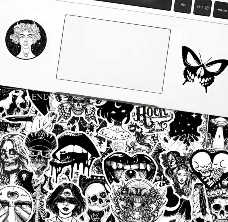 100 Goth Horror Vinyl Sticker Decals Black and White Gothic - Etsy