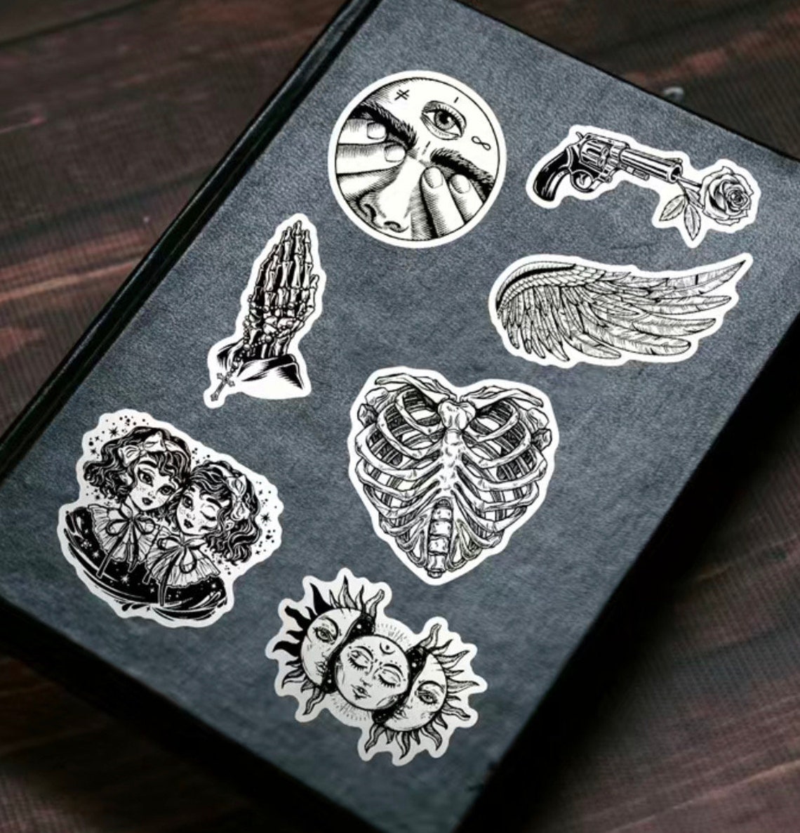 100 Goth Horror Vinyl Sticker Decals Black and White Gothic Art ...