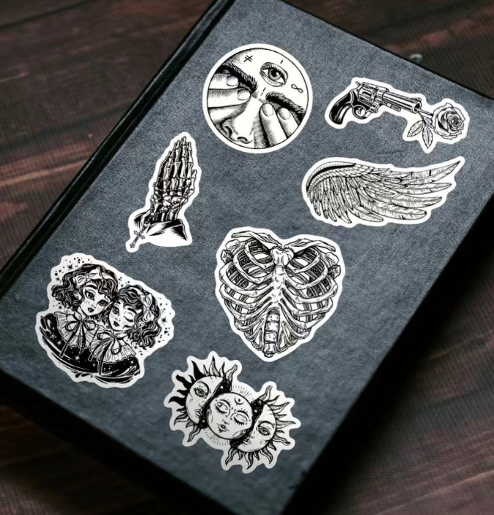 100 Goth Horror Vinyl Sticker Decals Black and White Gothic Art ...