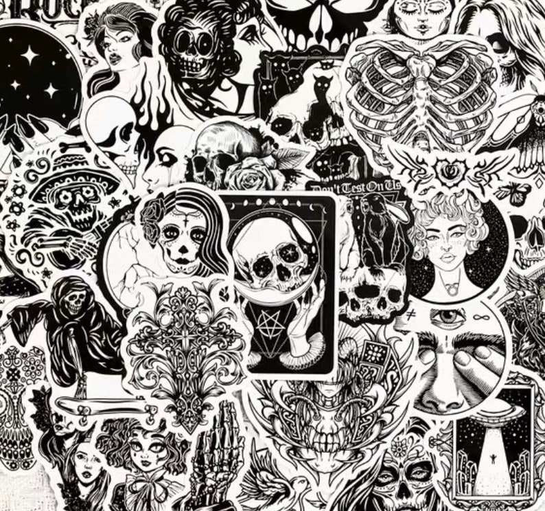 100 Goth Horror Vinyl Sticker Decals Black and White Gothic - Etsy